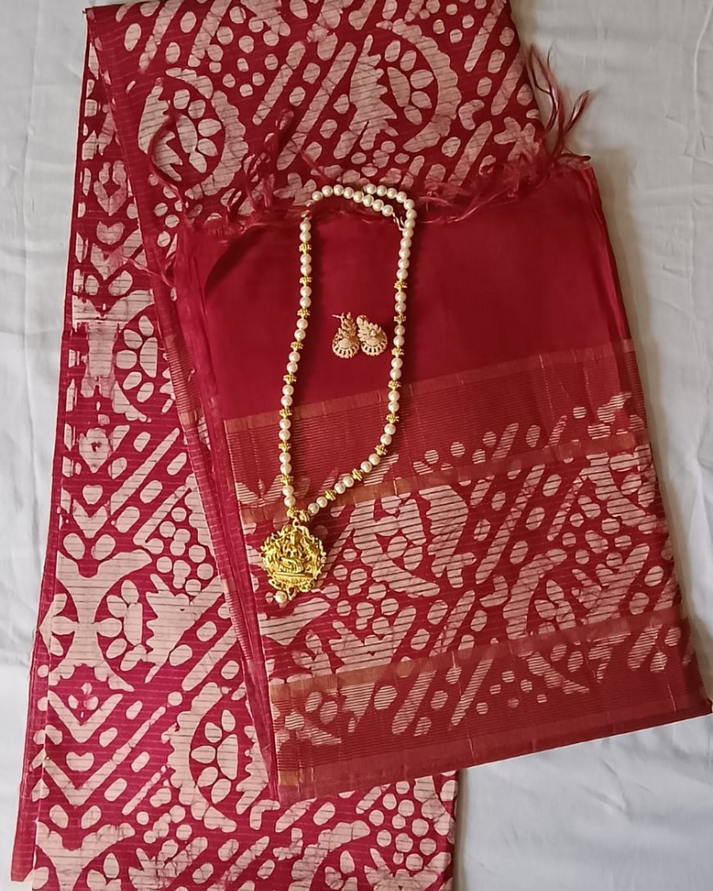 Burgundy Geecha silk - Batik Screen Print (handmade) saree – Utssavam