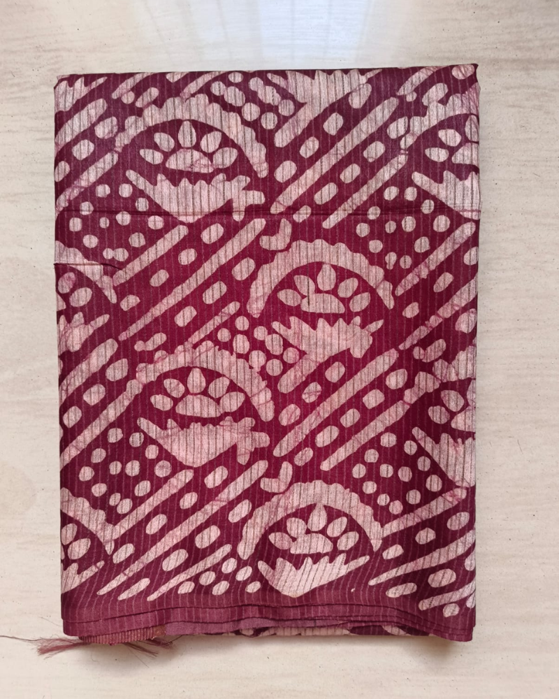 Burgundy Geecha silk - Batik Screen Print (handmade) saree – Utssavam
